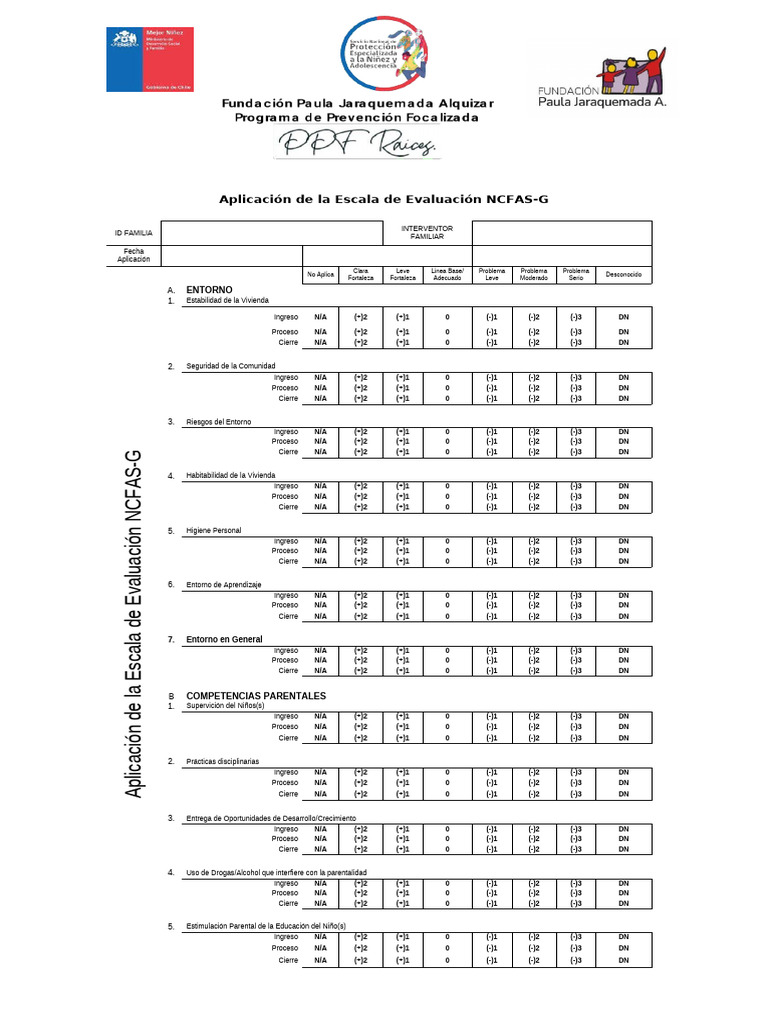5. Plantilla Aplicación NCFAS-G | PDF | Ciencias del comportamiento | Sicología