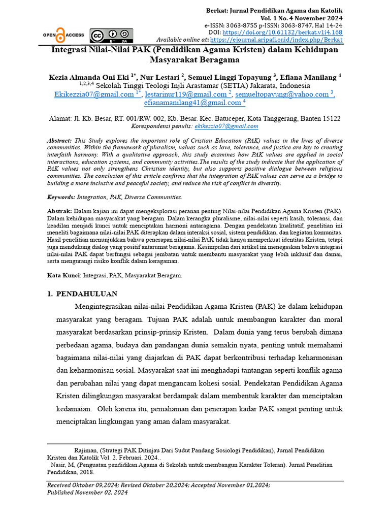Integrasi Nilai-Nilai PAK | PDF