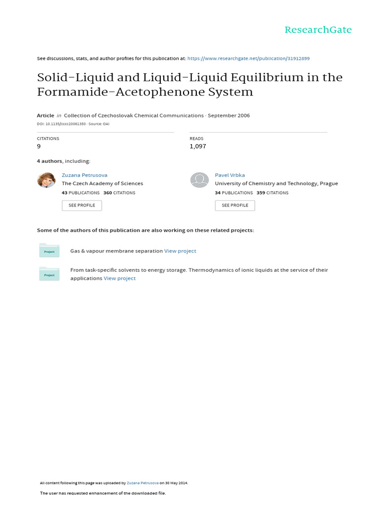 Solid-Liquid and Liquid-Liquid Equilibrium in The | PDF | Melting Point ...