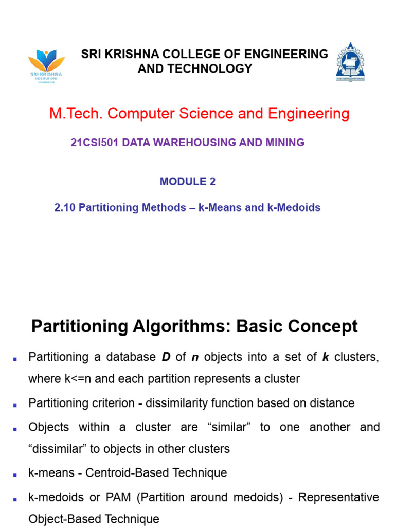2.10 Partitioning Methods - K-Means and K-Medoids | PDF | Information Technology Management ...