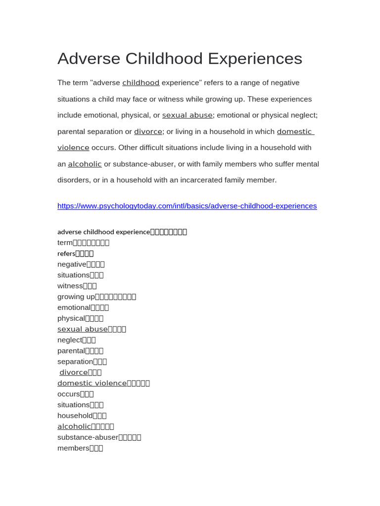 Understanding Adverse Childhood Experiences | PDF
