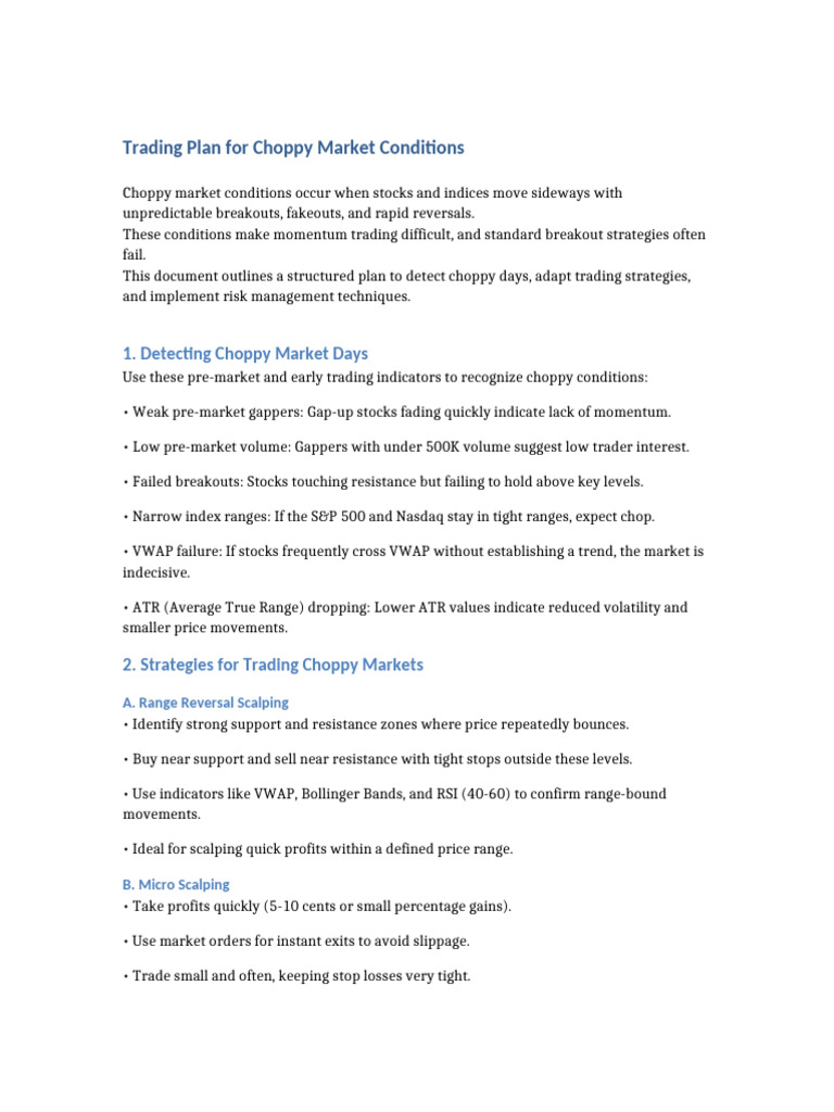 Choppy Market Trading Plan | PDF | Financial Markets | Private Sector