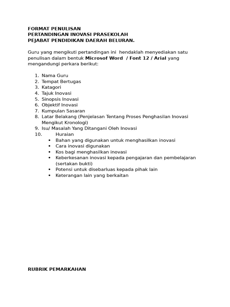 FORMAT PENULISAN PENULISAN DAN RUBRIK PEMARKAHAN | PDF