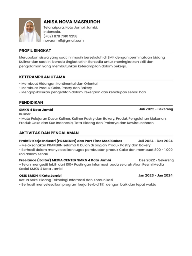 Resume Profesional Anisa Nova Masruroh | PDF