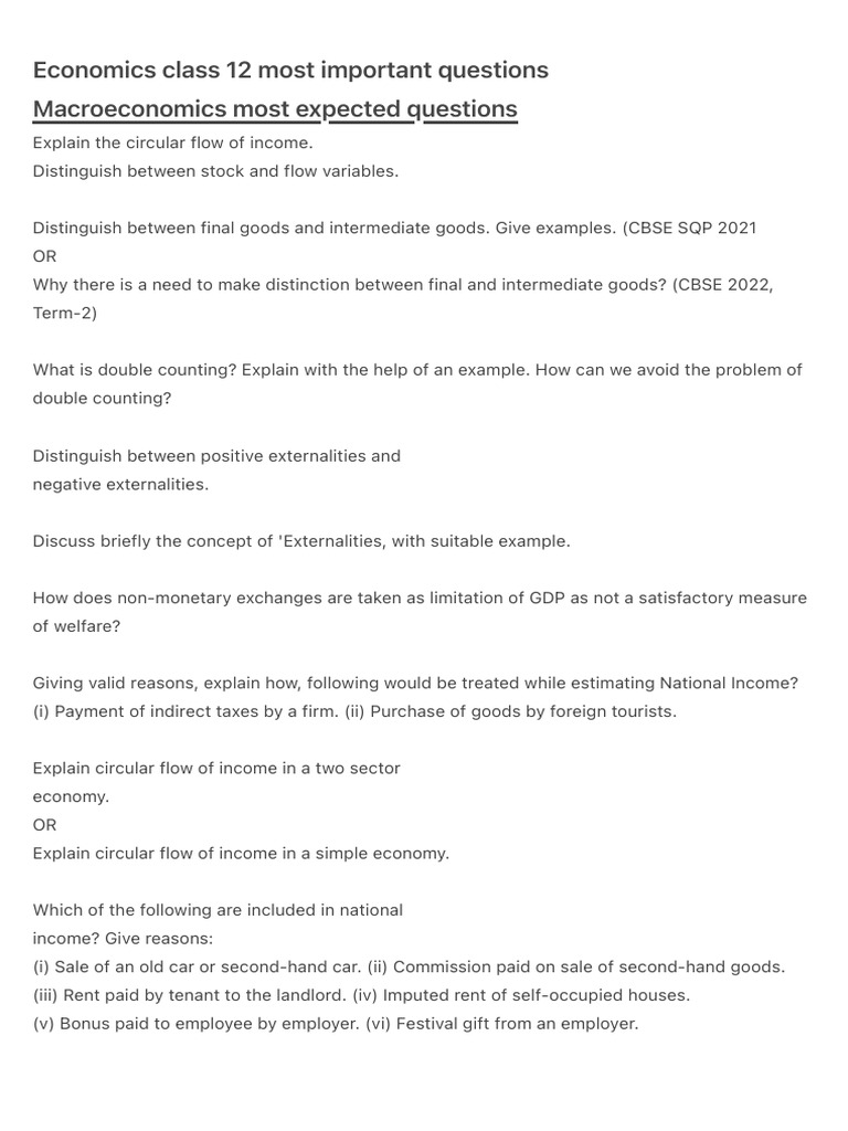 Key Economics Questions for Class 12 | PDF | Balance Of Payments ...