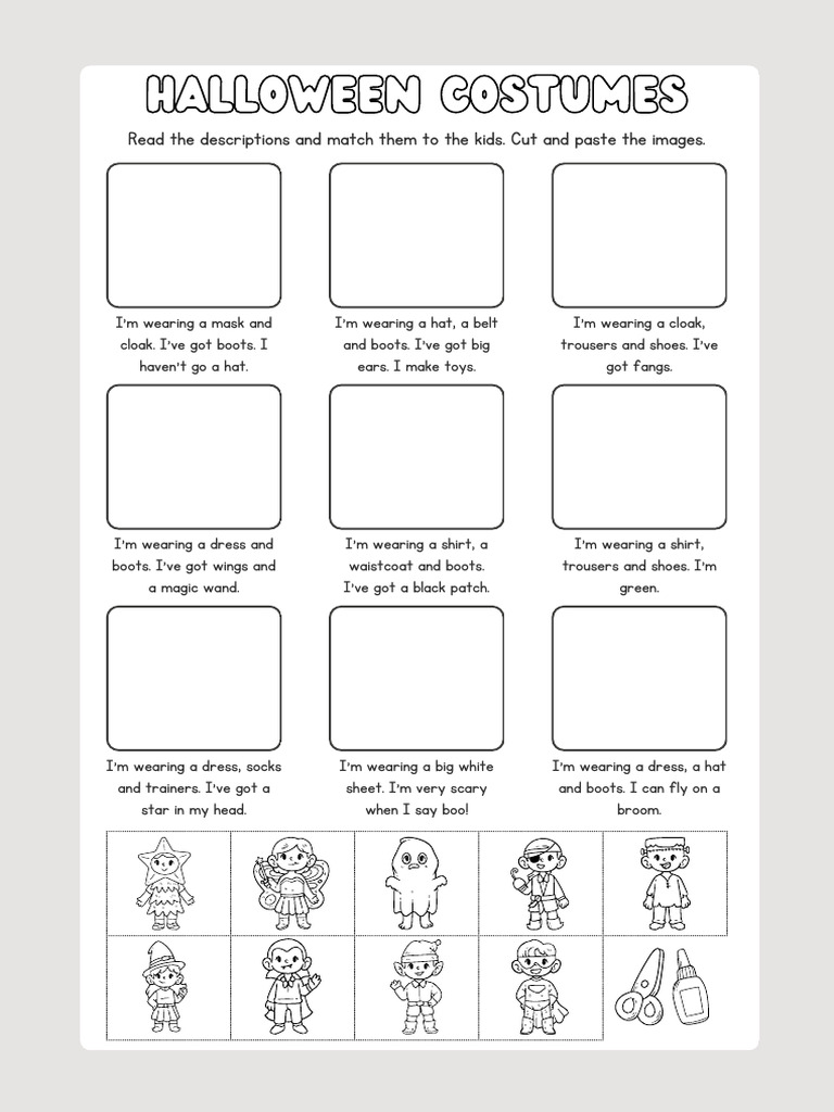 Halloween Costumes Reading Comprehension Worksheet in Black and White ...