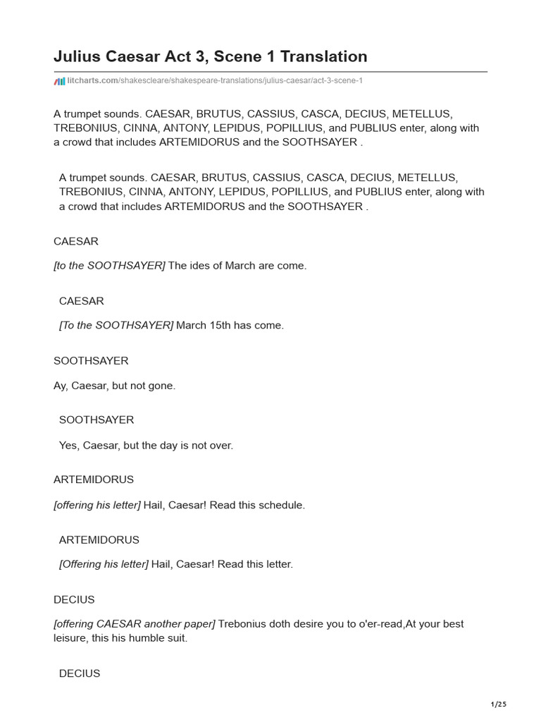 Julius Caesar Act 3 Scene 1 Summary | PDF | Julius Caesar | Mark Antony