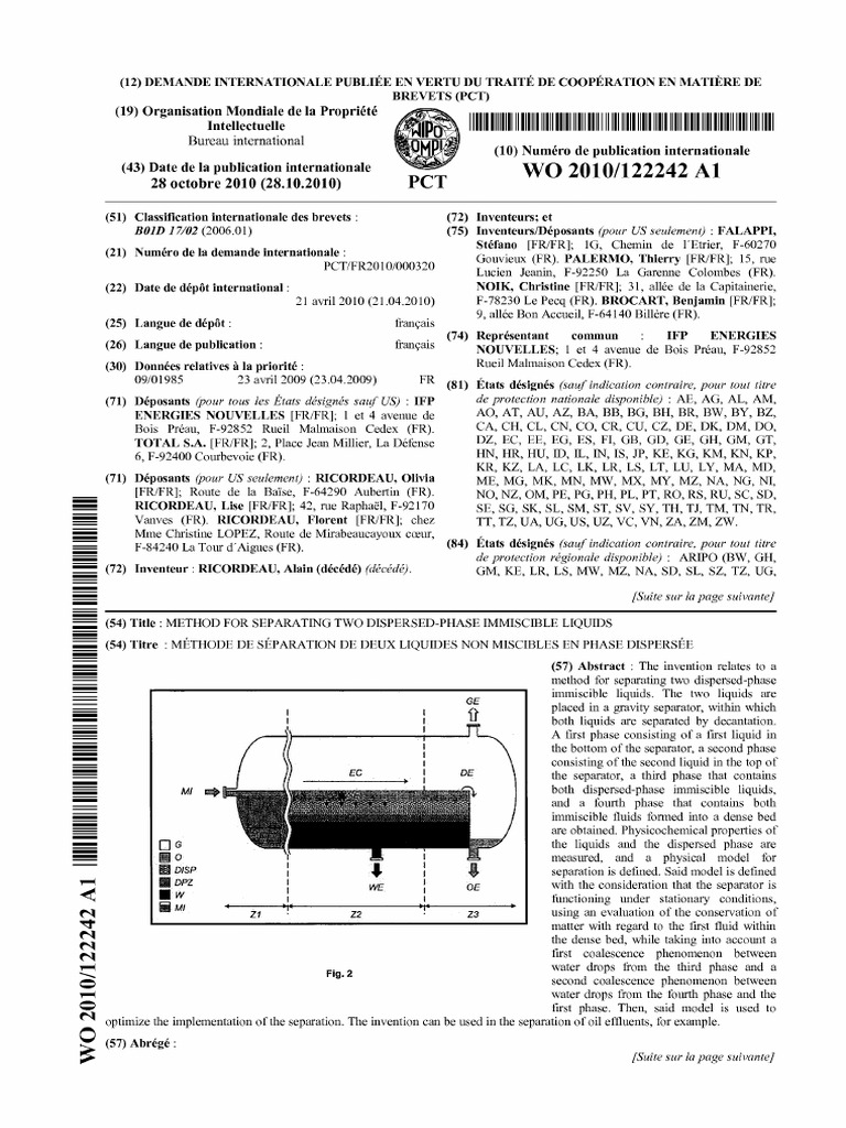 Methode de Separation de Deux Liquides Non Miscibles en Phase Dispersee ...
