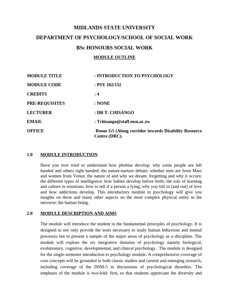 Introduction to Psychology Module Outline | PDF | Psychology | Thought