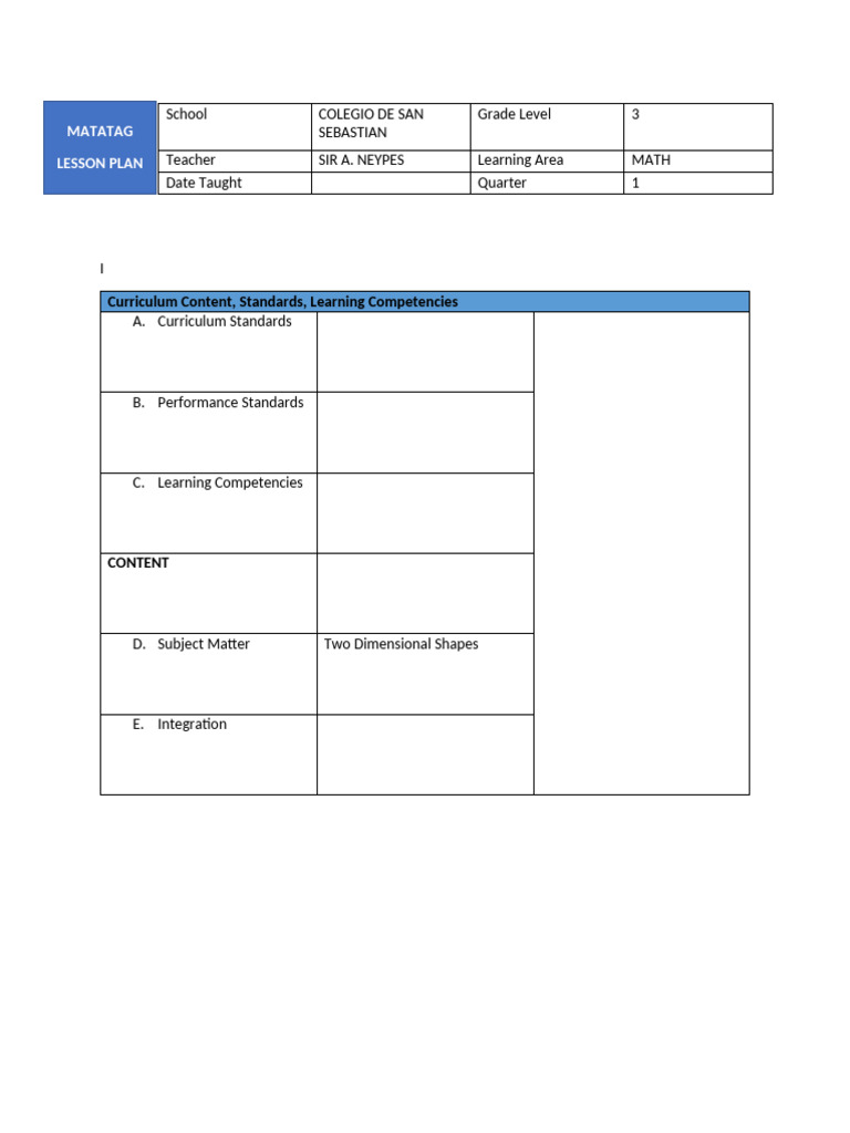 Grade 3 Math Lesson Plan: Shapes | PDF