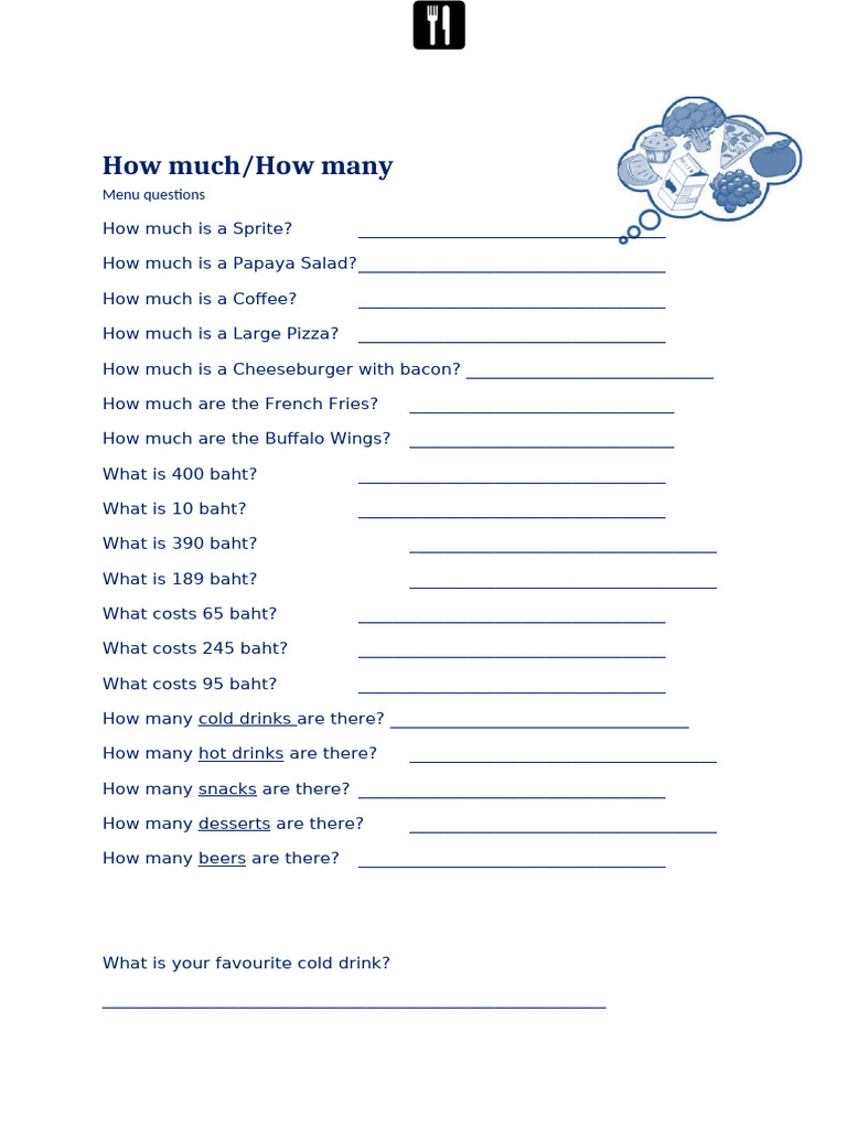 Food Menu Reading Comprehension Exercises - 76925 | PDF | Drink | Thai ...