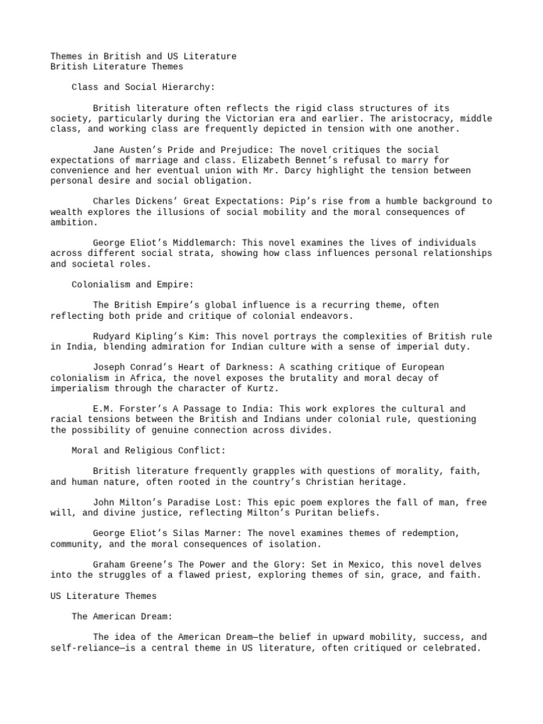 Themes in British and US Literature | PDF | American Dream | British ...
