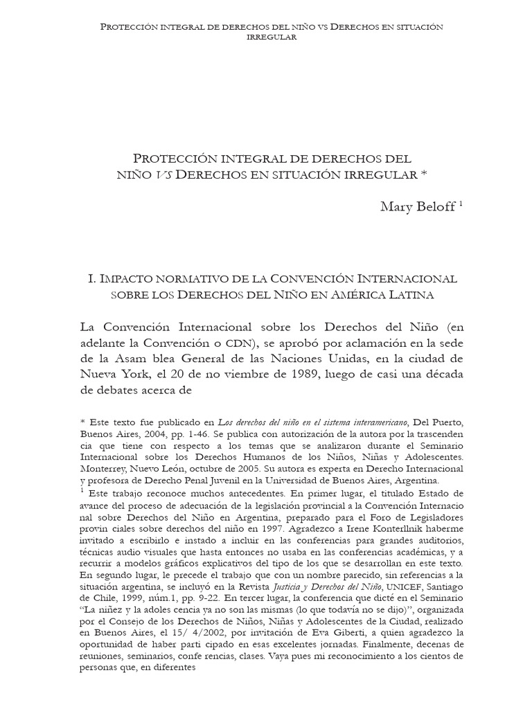 Mary Beloff - Situacion Irregular vs. Proteccion Integral | PDF ...