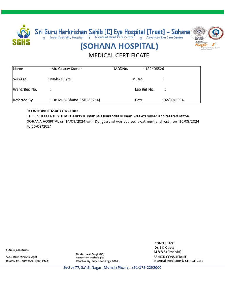 SOHANA Madical Certificate | PDF