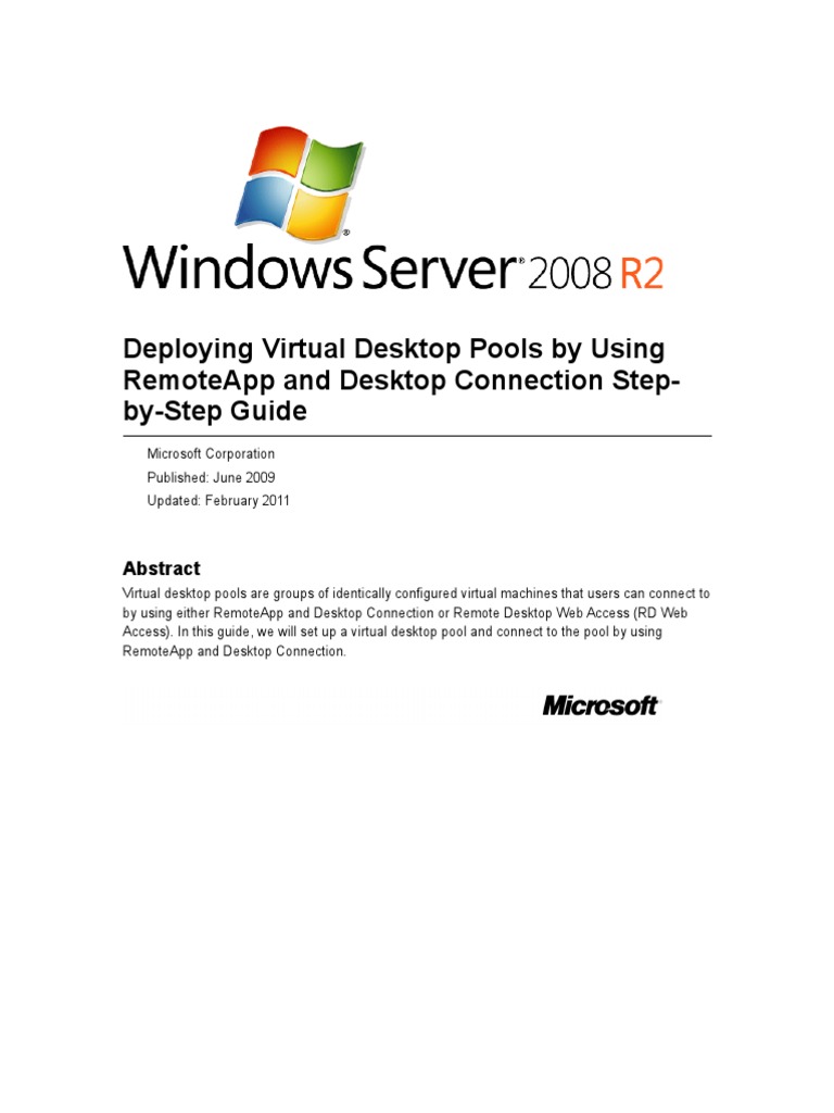 Deploying Virtual Desktop Pools by Using RemoteApp and Desktop Connection Step-By-Step Guide | PDF