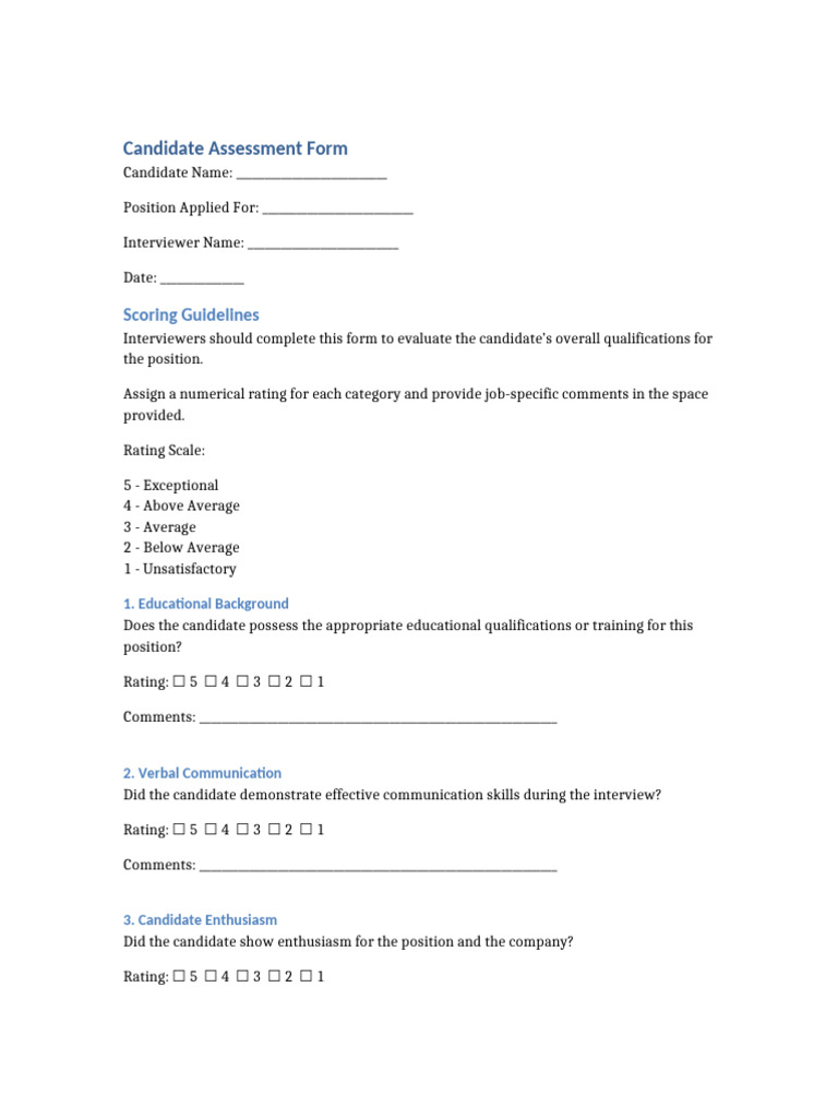 Candidate Assessment Form | PDF