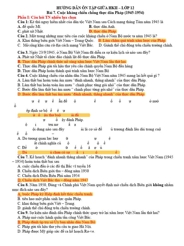 HƯỚNG DẪN ÔN TẬP GIỮA HKII - 12 | PDF