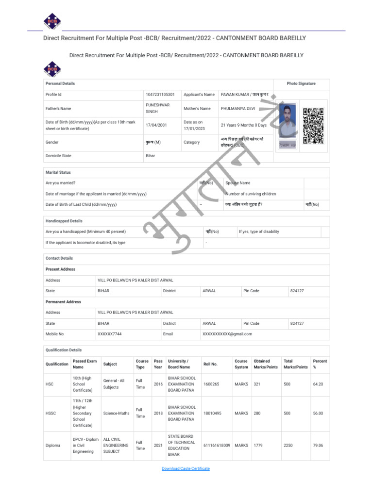 Containment Board Bareilly Je Application Form | PDF | Educational Stages