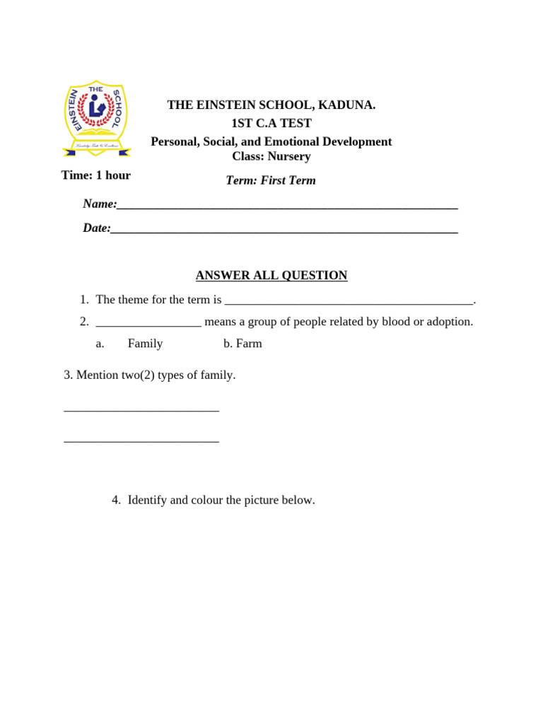 Psed and Arts 1ST Ca Third Term Einstein | PDF