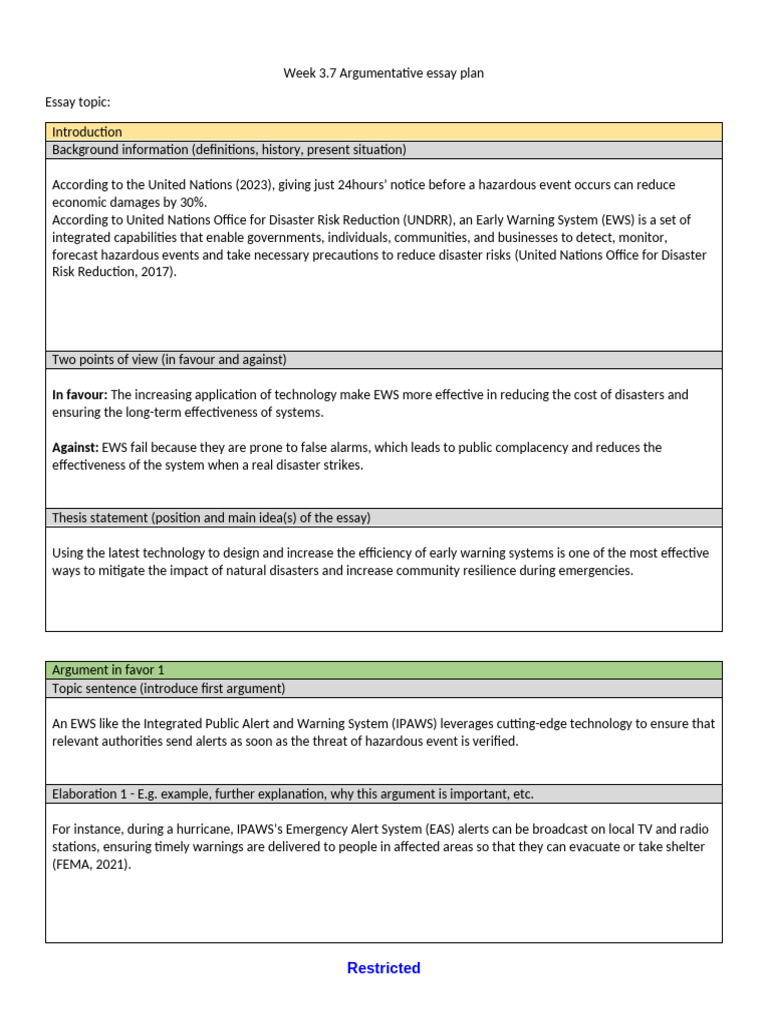 ENG310 Week 9 10 Argumentative Essay Plan Template (2) | PDF | Disaster ...