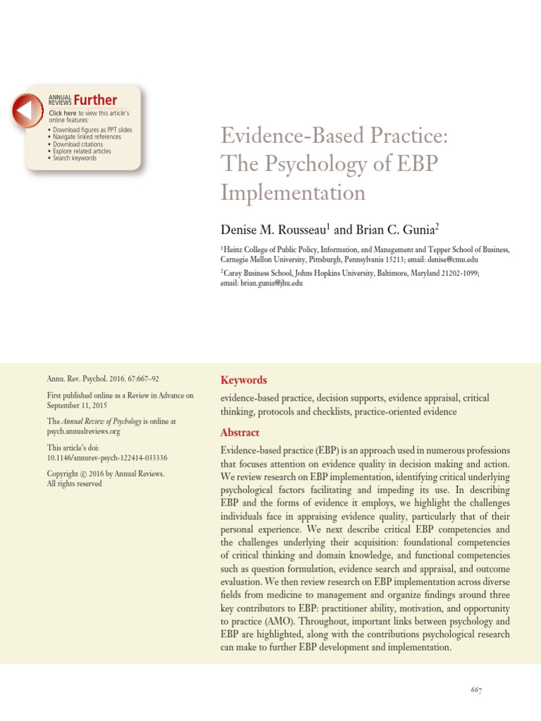 Evidence-Based Practice the psychology of ebp implementation | PDF | Evidence Based Medicine ...