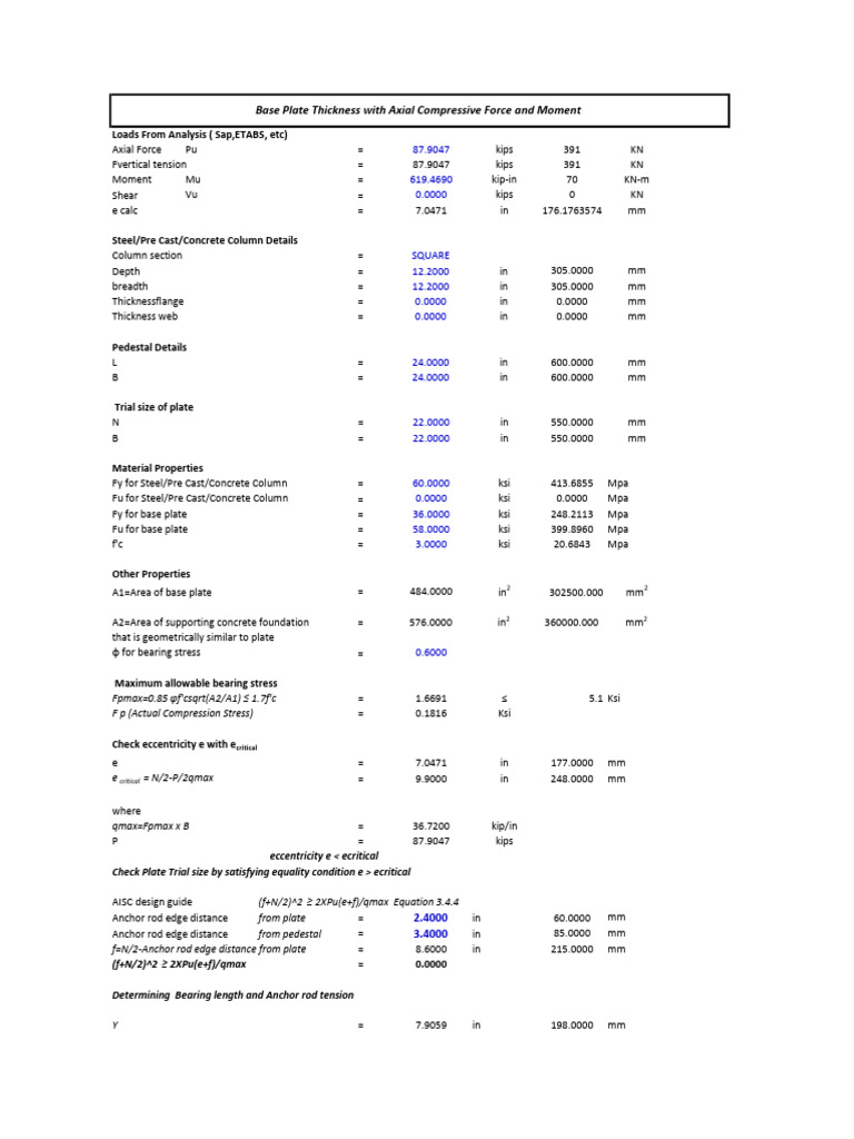 Sample Base Plate Design | PDF | Column | Stress (Mechanics)