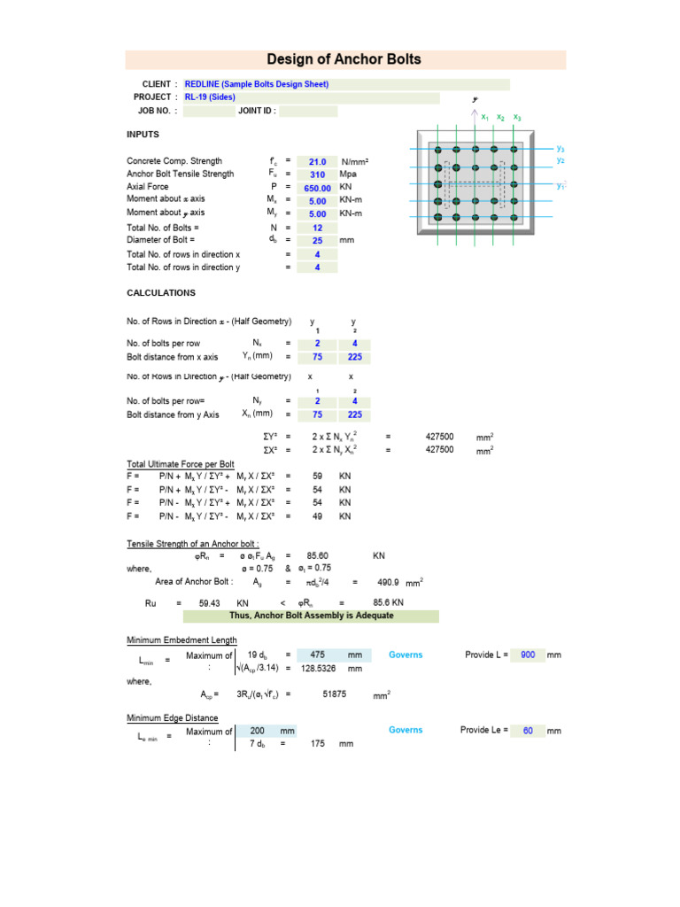Sample Bolts Calculation | PDF | Structural Engineering | Materials
