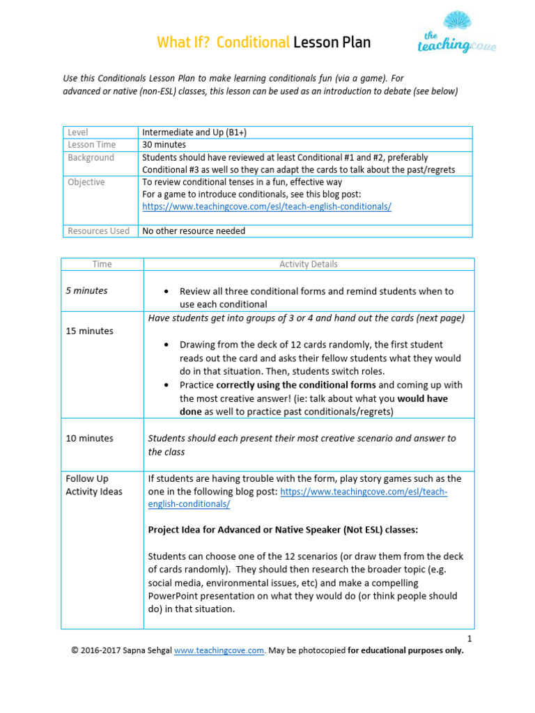 What If Speaking & Conditionals Activity - The Teaching Cove | PDF ...