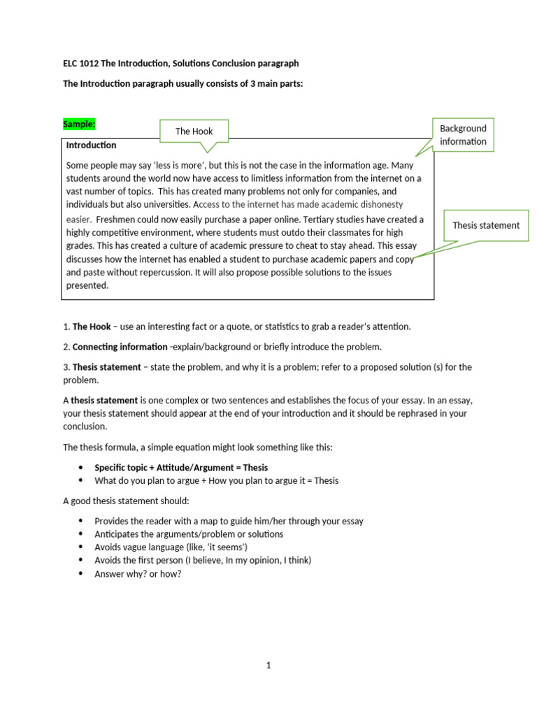 ELC 1012 The Introduction, solution and conclusion paragraph (2) | PDF | Plagiarism | Essays