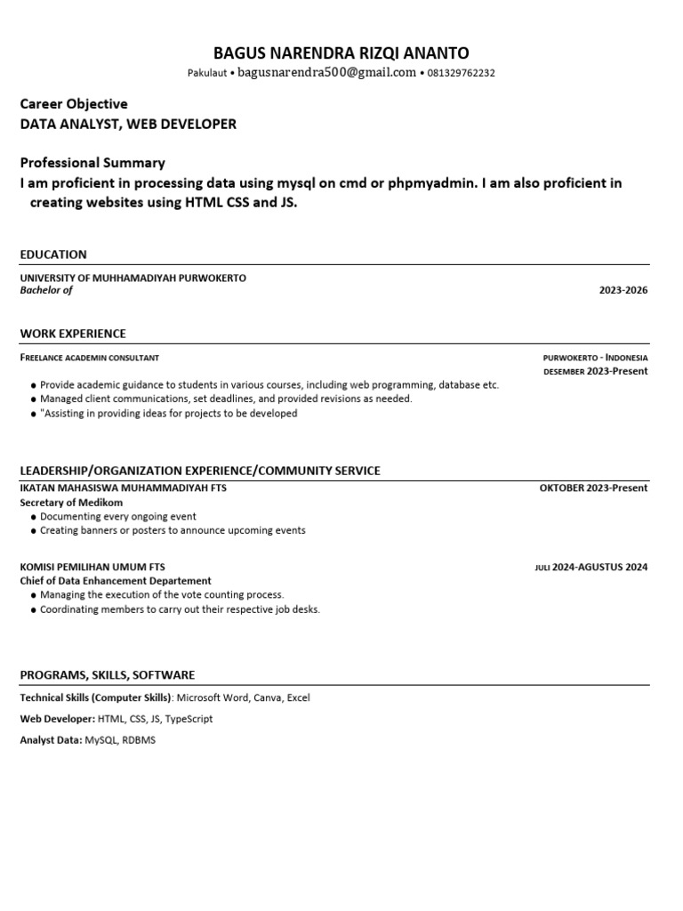 Tugas IE CV - Bagus Narendra Rizqi Ananto (2303040095) | PDF