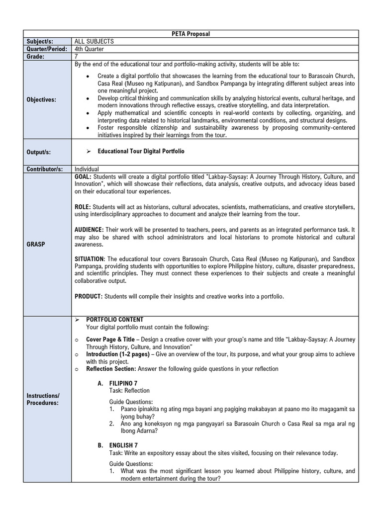 Grade 7 Q4 Performance Task Proposal | PDF | Data | Mathematics
