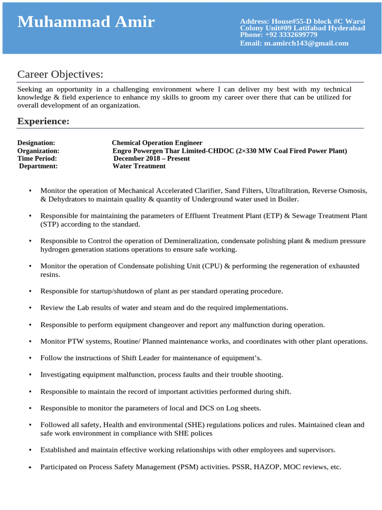 SodaPDF Converted Muhammad Amir Resume | PDF | Sewage Treatment | Water
