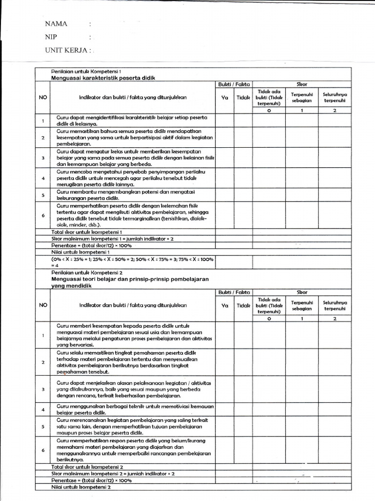 FORM PENILAIAN | PDF