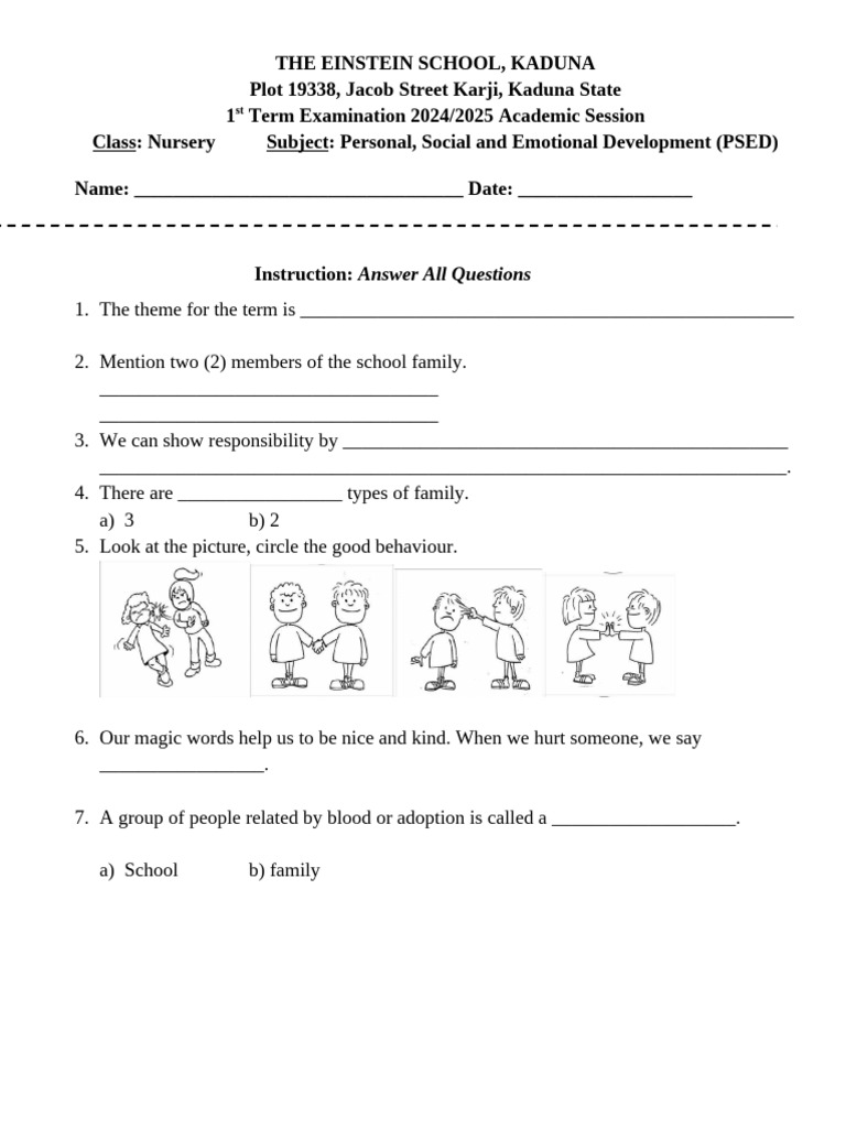 Psed First Term Nursery Examination Einstein | PDF