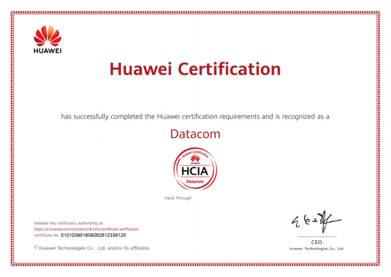 Hcia Datacom Certificate | PDF