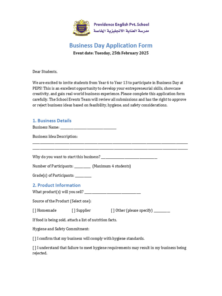 Business Day Application Form | PDF | Target Audience | Pricing