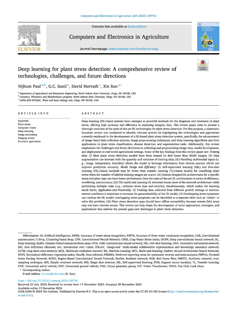 Deep Learning For Plant Stress Detection A Comprehensive Review of | PDF