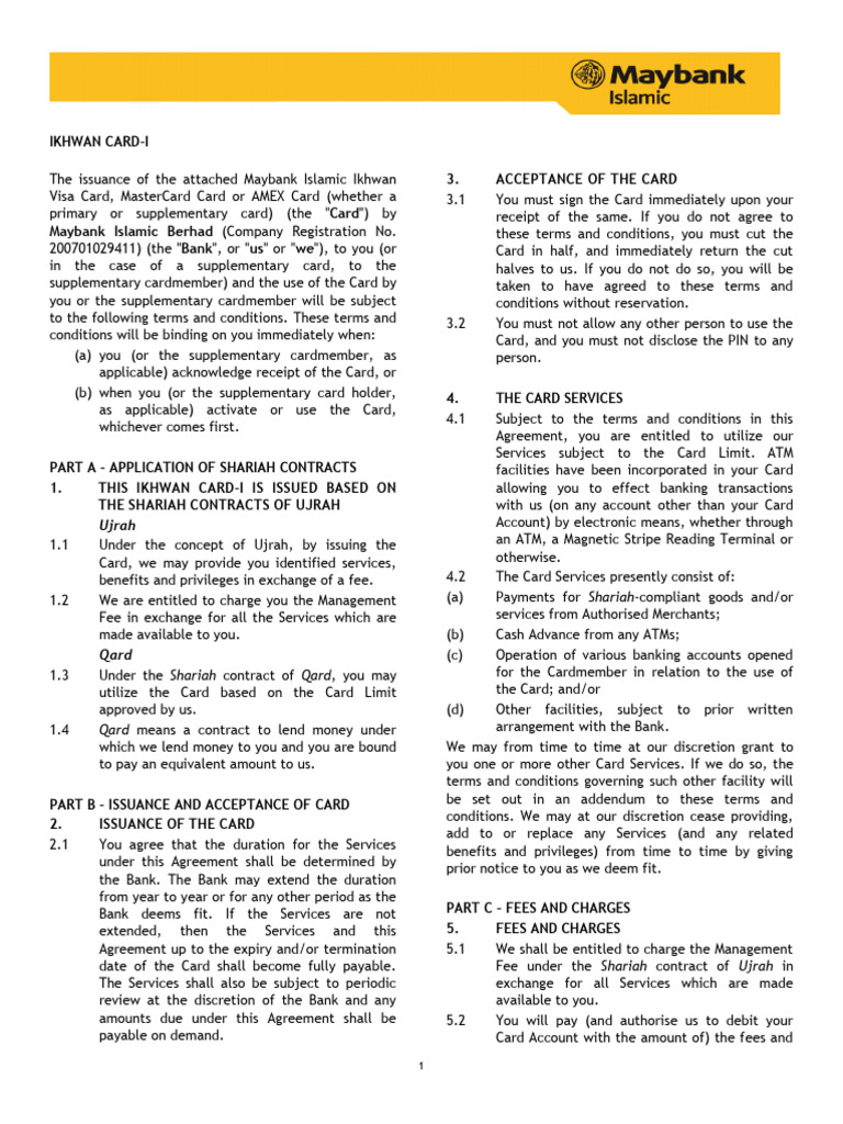 MIB Ikhwan Card Agreement | PDF | Credit Card | Payments