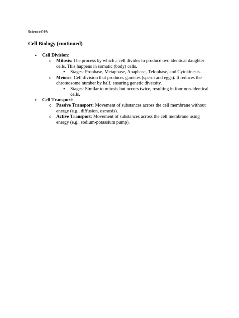 Cell Division and Transport in Biology | PDF