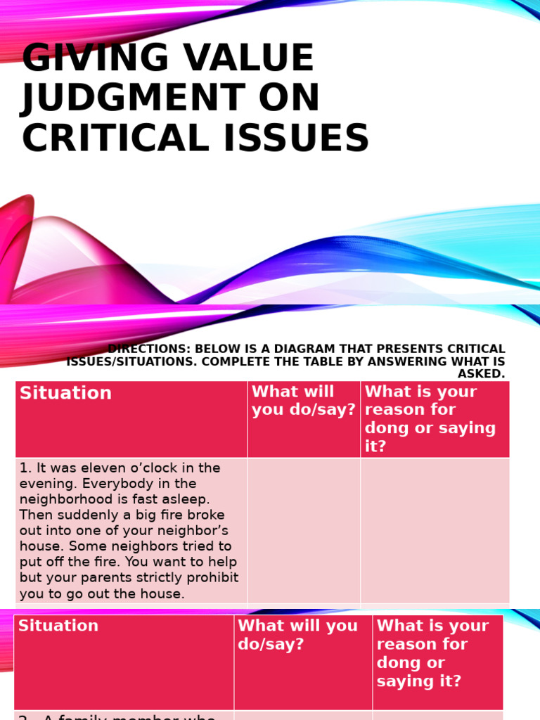 Giving Value Judgment on Critical Issues | PDF | Behavioural Sciences ...