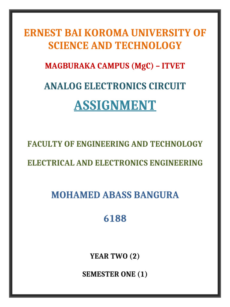 Analog Electronics Assignment | PDF | Amplifier | Electronic Oscillator