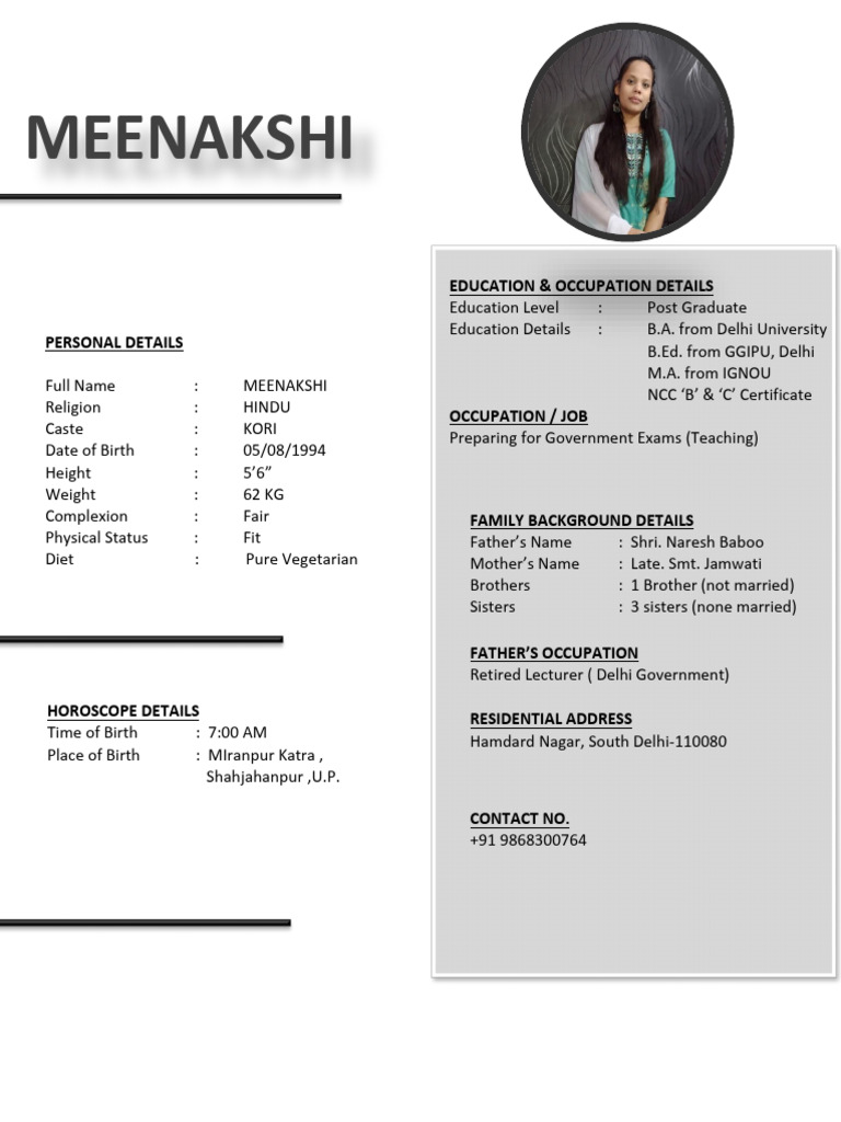 Meenakshi Bio Data-2 | PDF