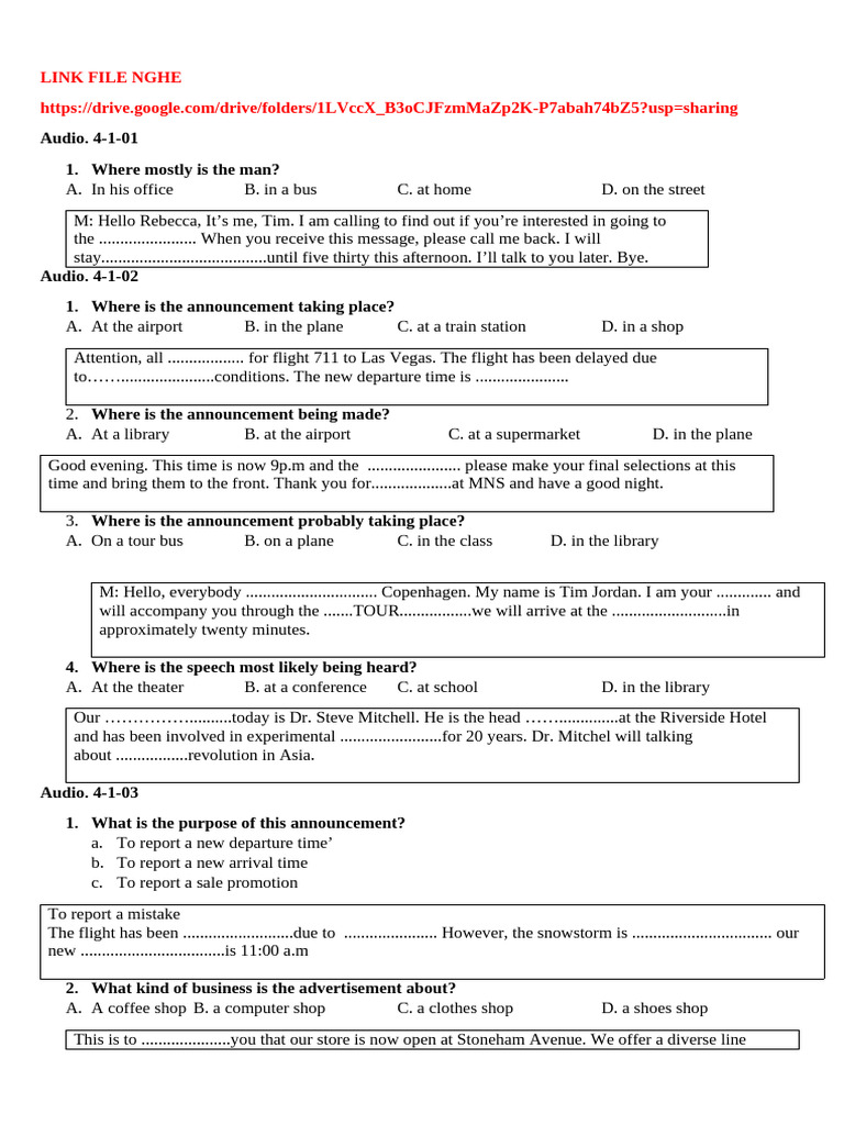 Nghe B1 Final 2025 3 Thang | PDF