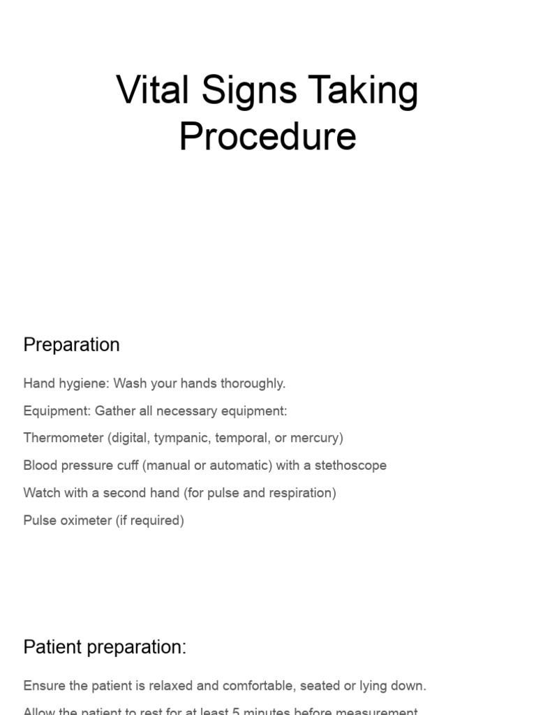 Vital Signs Taking Procedure-1 | PDF | Physiology | Medical Specialties