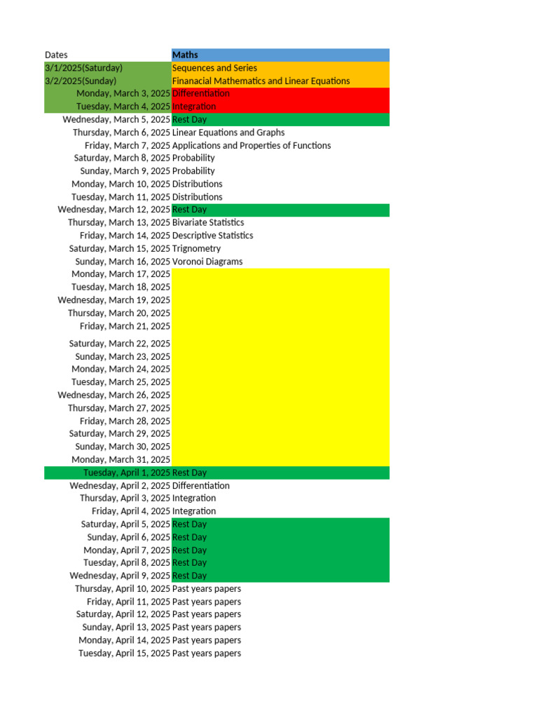Ib Final Exams Revision Timetable | PDF | Distribution (Mathematics) | Integral