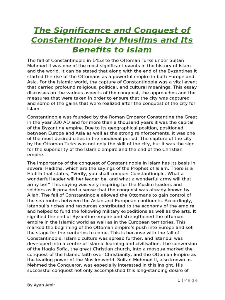 The Significance and Conquest of Constantinople and Benefits in Islam ...