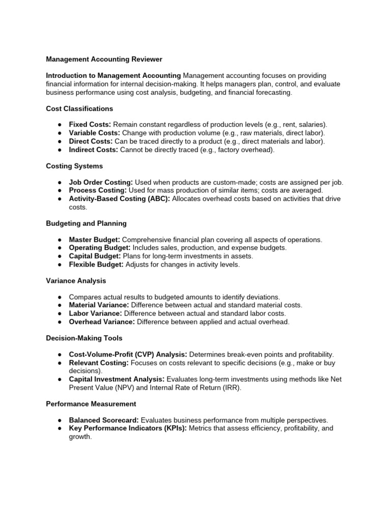 Management Accounting Reviewer | PDF