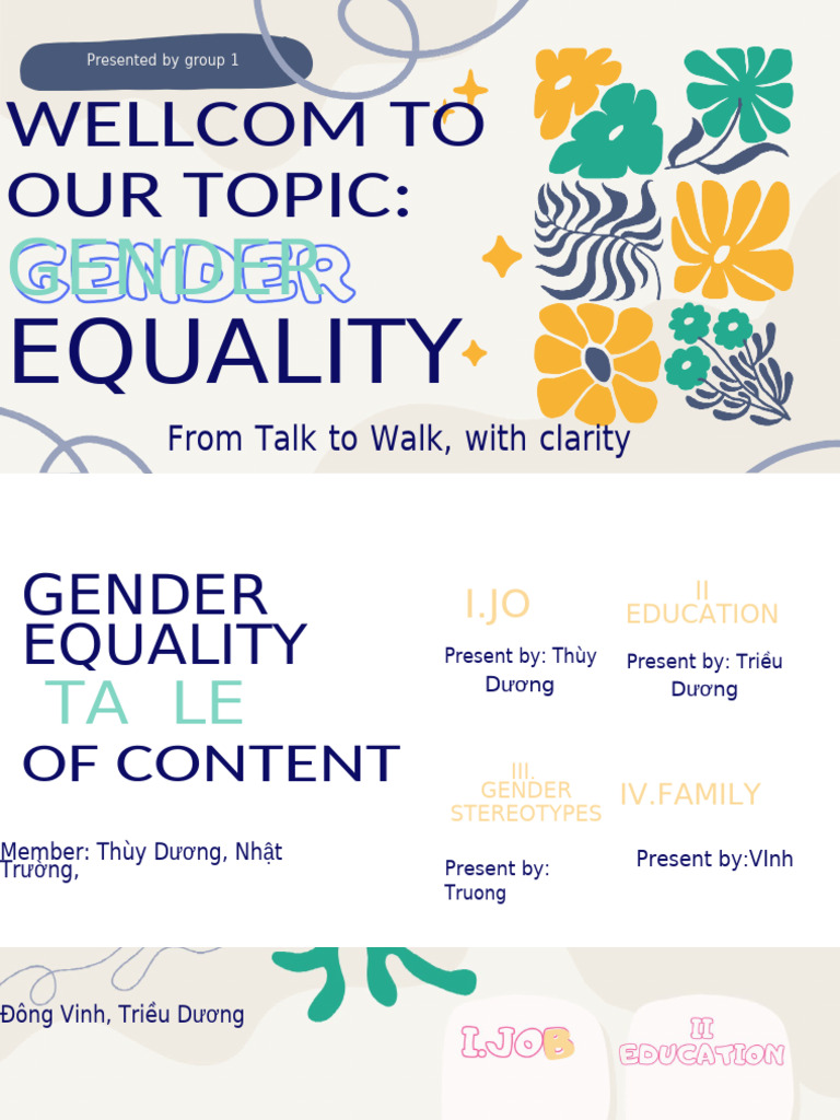 Beige and Tosca Blue Illustrated Floral Gender Equality Presentation ...