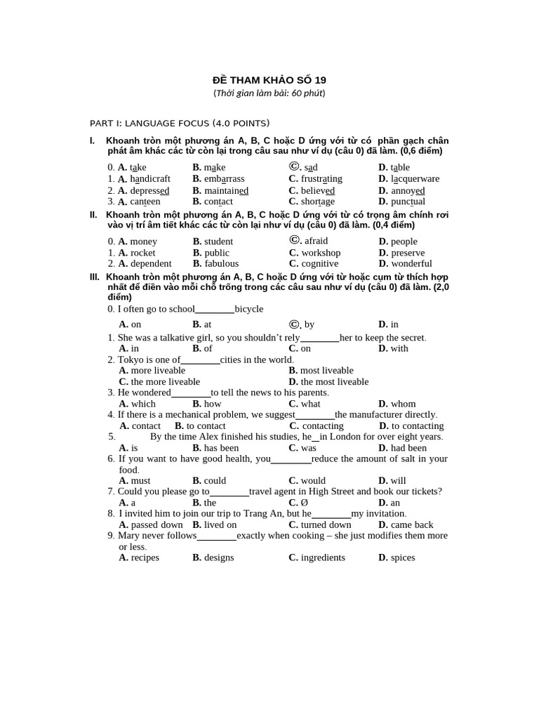 ĐỀ THAM KHẢO SỐ 19 | PDF | Infection | Influenza