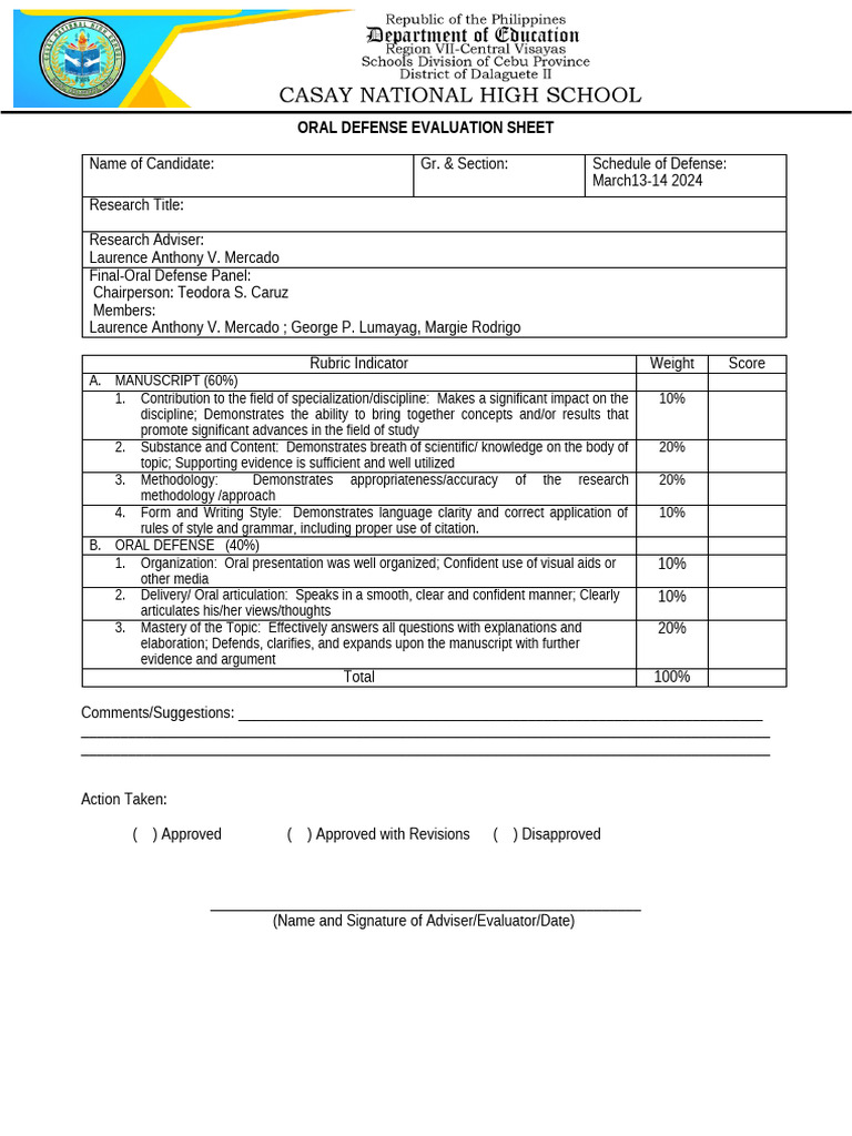 Final Defense Evaluation Sheet 1 | PDF | Methodology | Science
